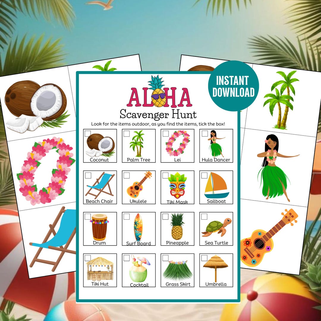 Aloha Scavenger Hunt, Luau Treasure Hunt, Hawaiian Party Game, Luau ...