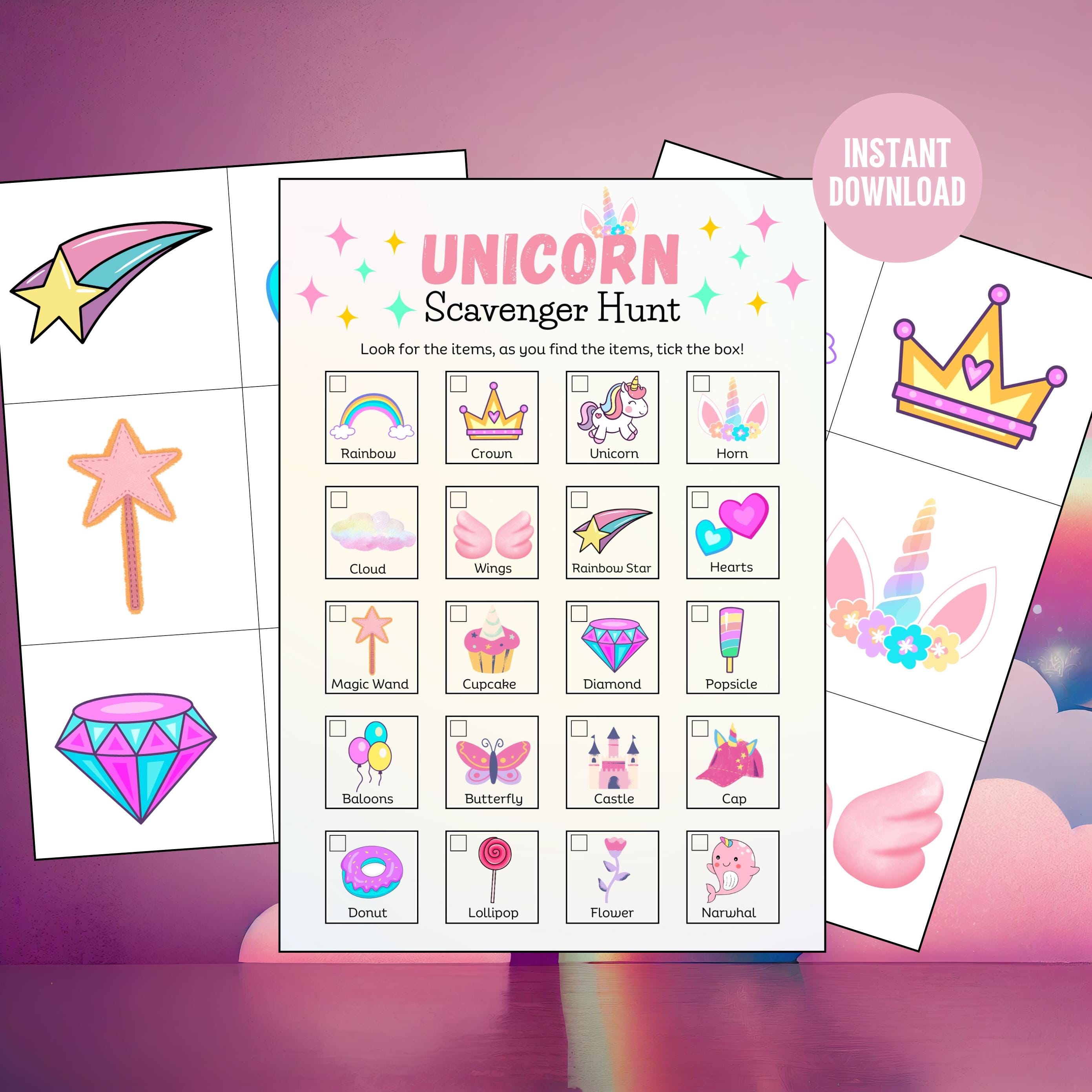 Unicorn Scavenger Hunt, Printable Unicorn Treasure Hunt, Unicorn Games ...