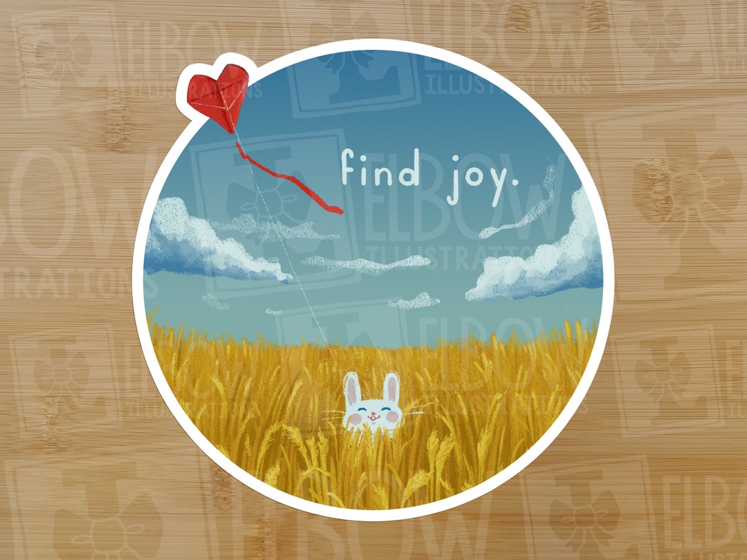 Find Joy Circle Sticker, Happy Bunny, Open Fields, Positive Affirmation ...