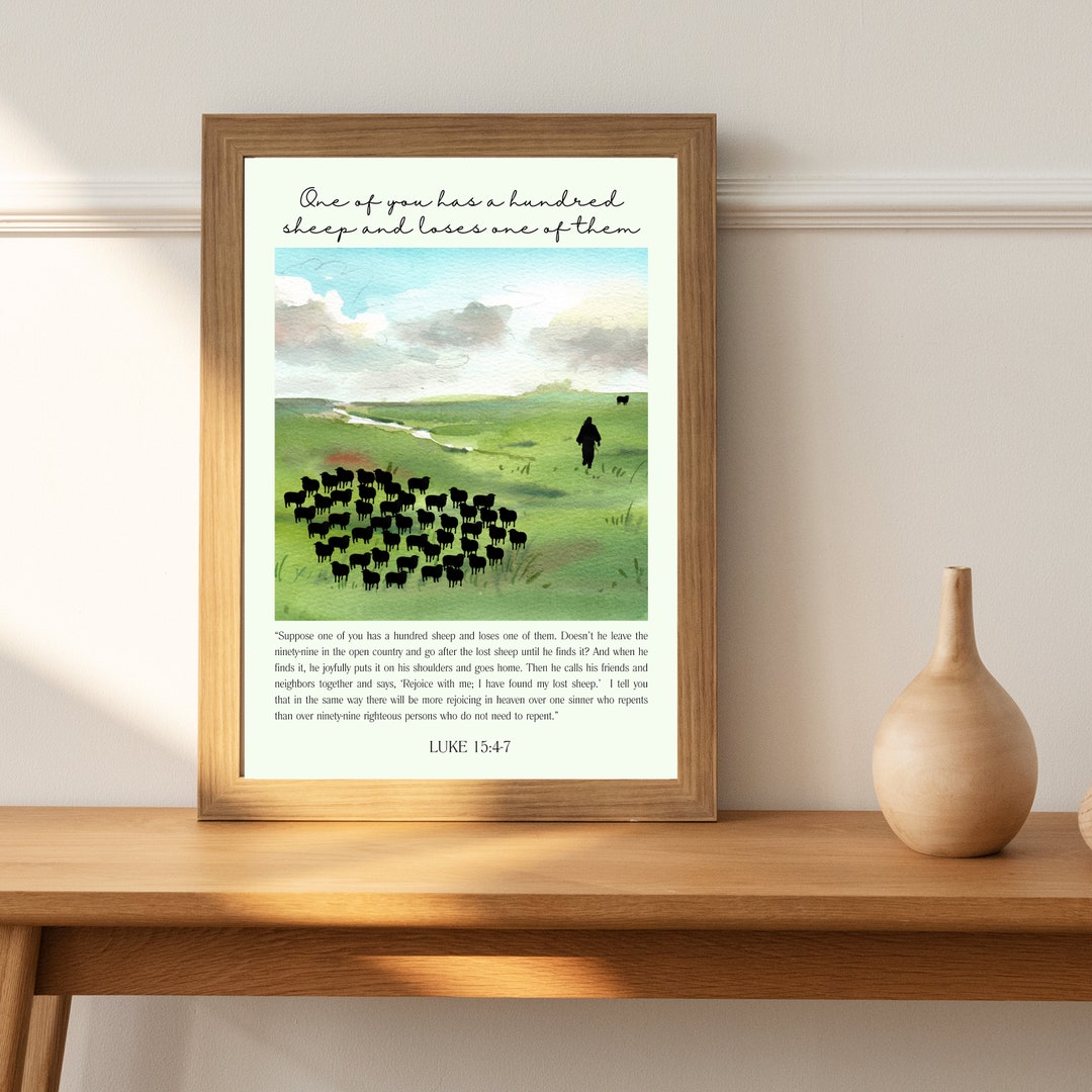 The Parable of the Lost Sheep,bible Verse Wall Art, Jesus Leaves 99 ...