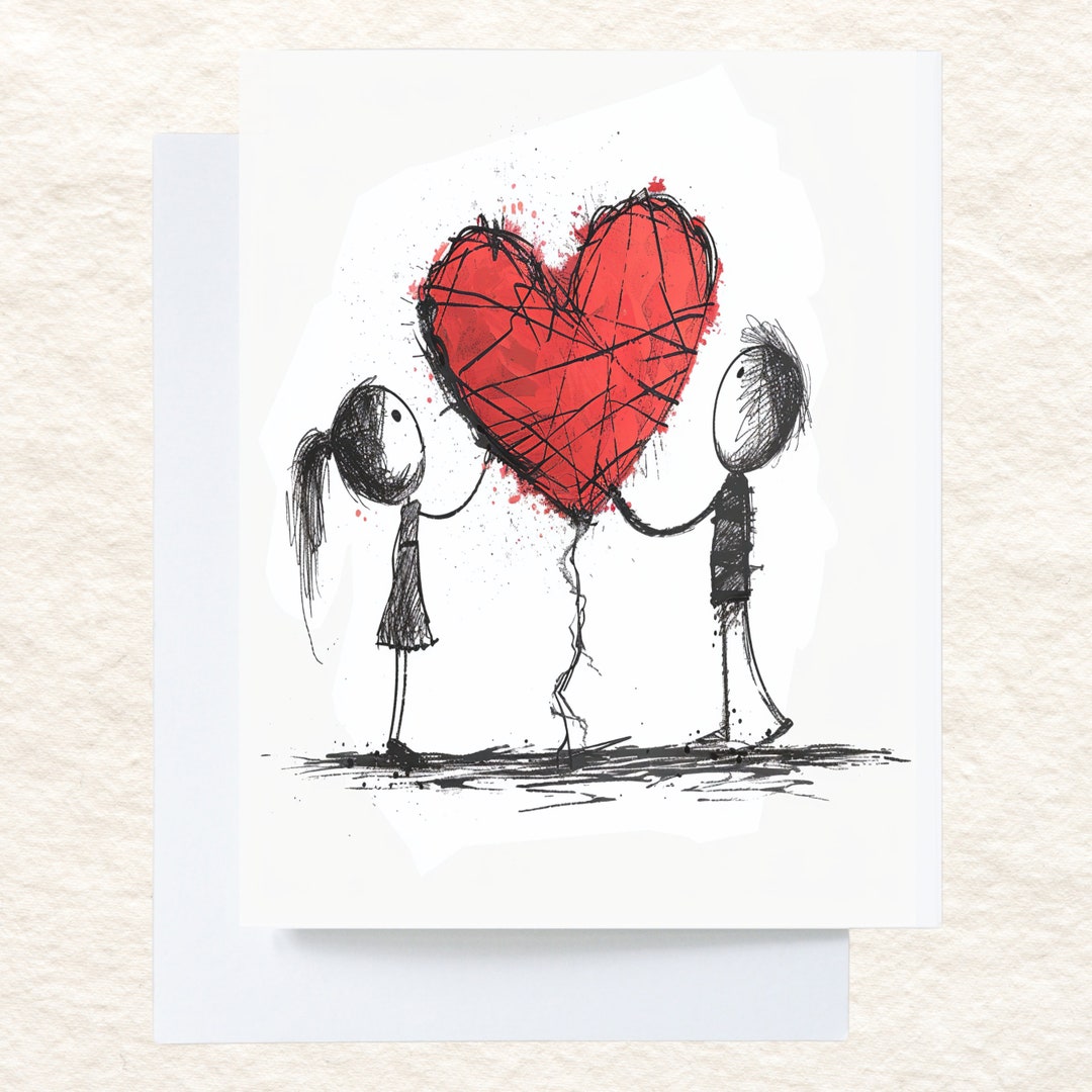 Heartfelt Stick Figure Greeting Card, Love and Friendship, Hand-drawn ...