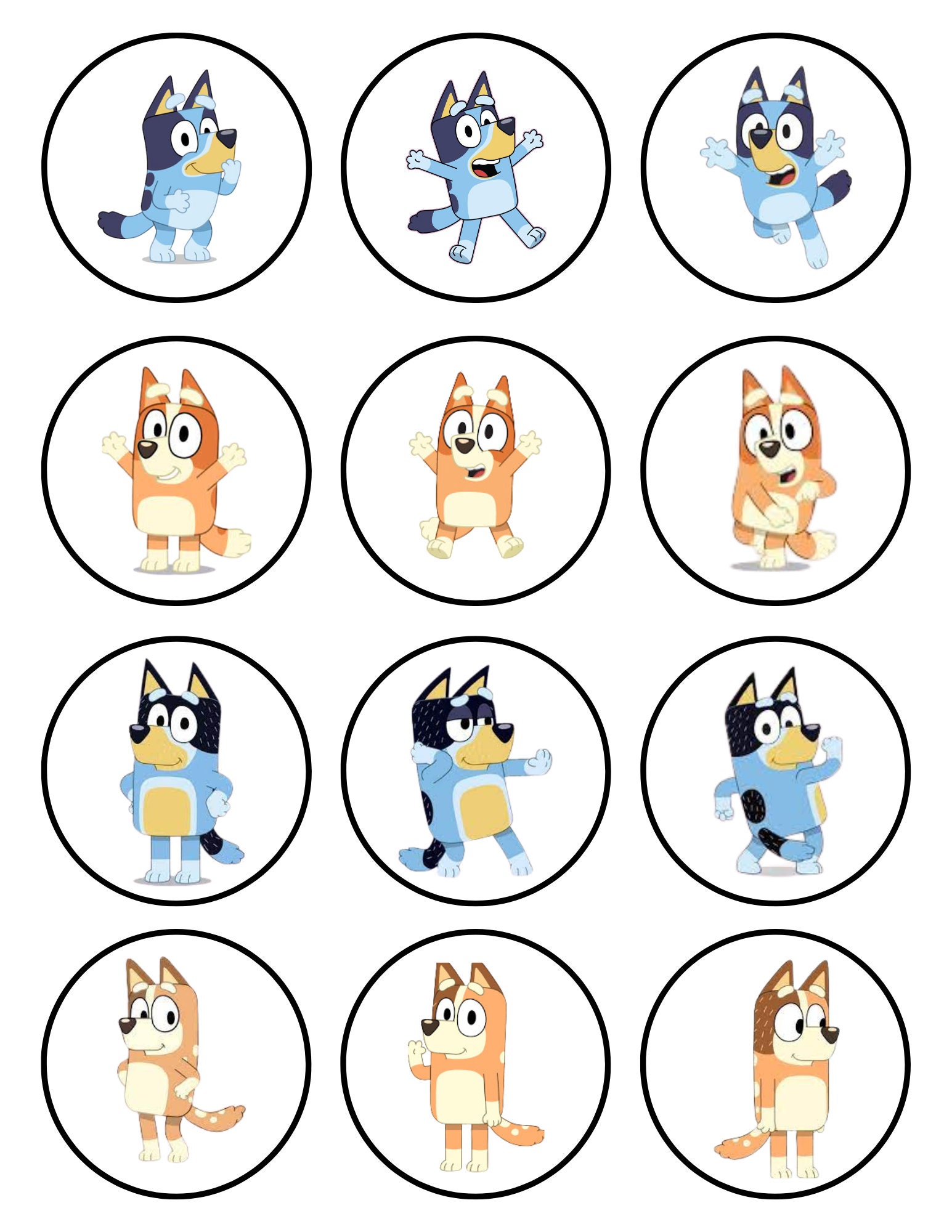 Bluey Cupcake Toppers , Bluey Self Cutouts. Bluey and Friends PDF FILE ...