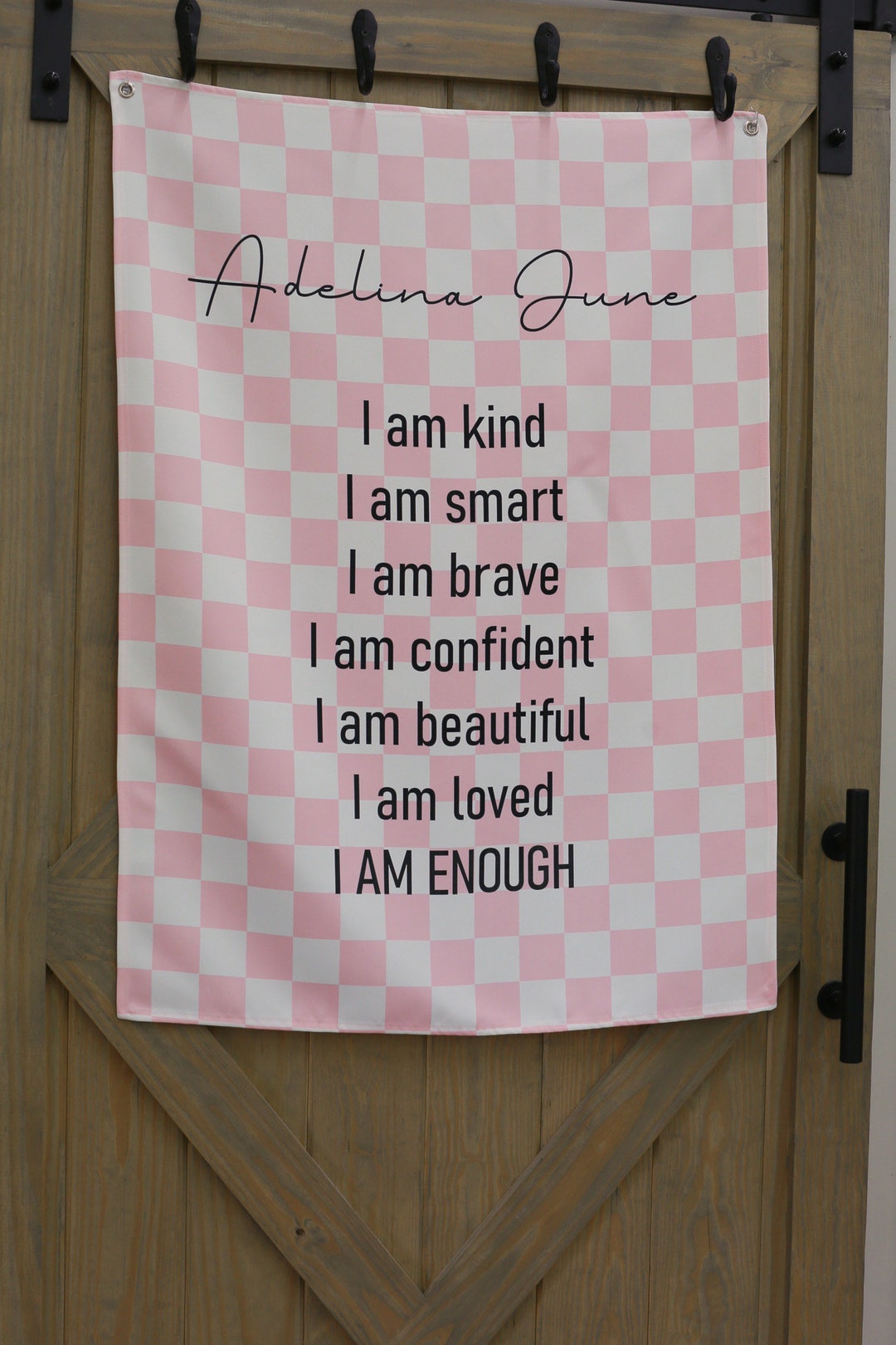 Pink Checked Affirmations Banner for Girl's Room - Gift for Girl ...