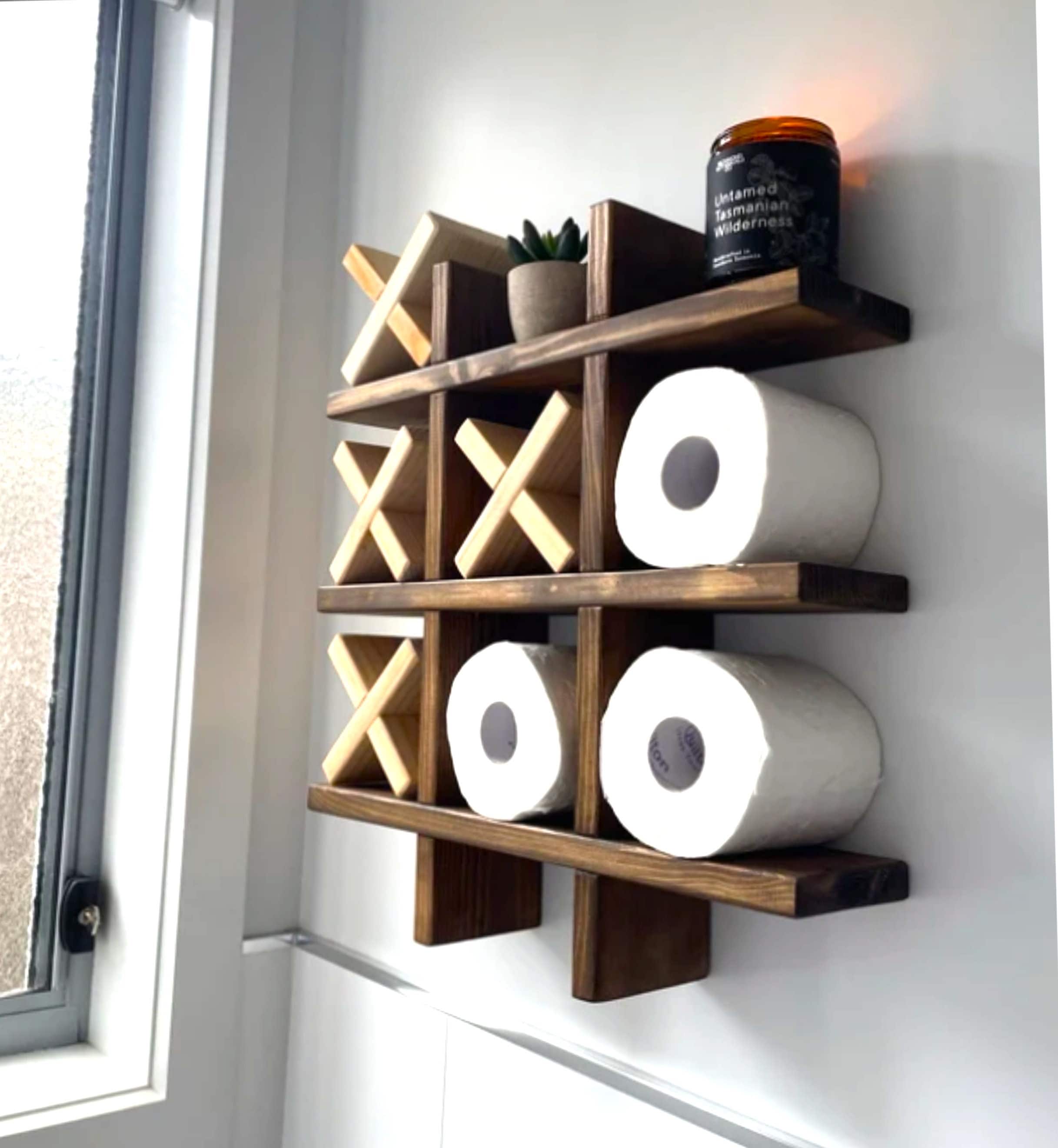 Toilet Paper Holder, Bathroom Wood Floating Storage Shelf for Tissue ...