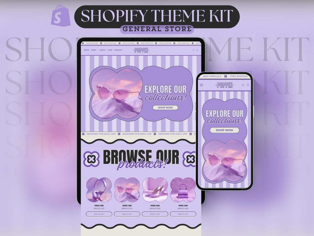 Purple Cute Shopify Theme Kit for Selling Products Shopify Website ...