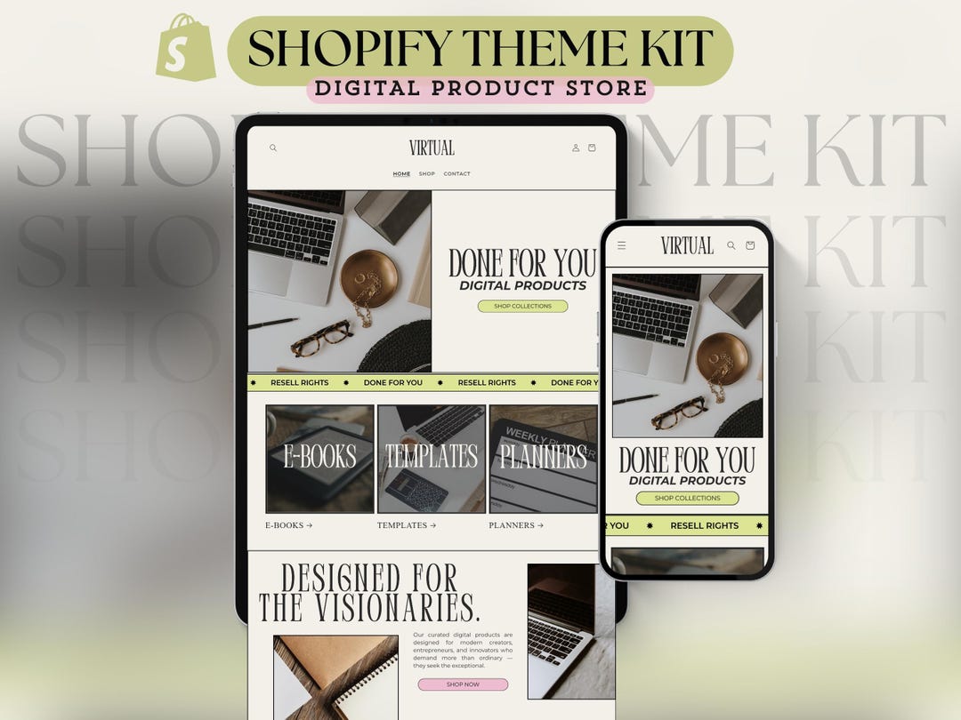 Shopify Theme Kit for Selling Digital Products Shopify Website Template Digital Products Shop ...