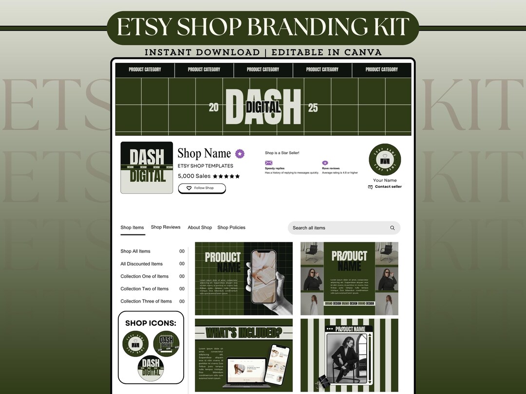 Etsy Shop Kit Editable Etsy Branding Kit Canva Etsy Shop Template Etsy ...