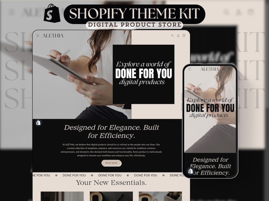 Shopify Theme Kit for Selling Digital Products Elegant Beige Black ...