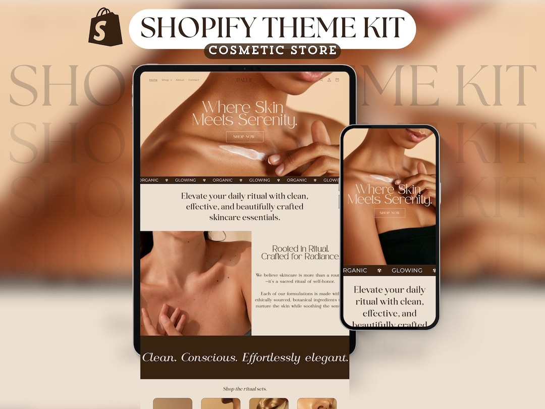Shopify Theme Kit for Selling Skincare Minimalist Website Template Luxury Shopify Beige Template ...