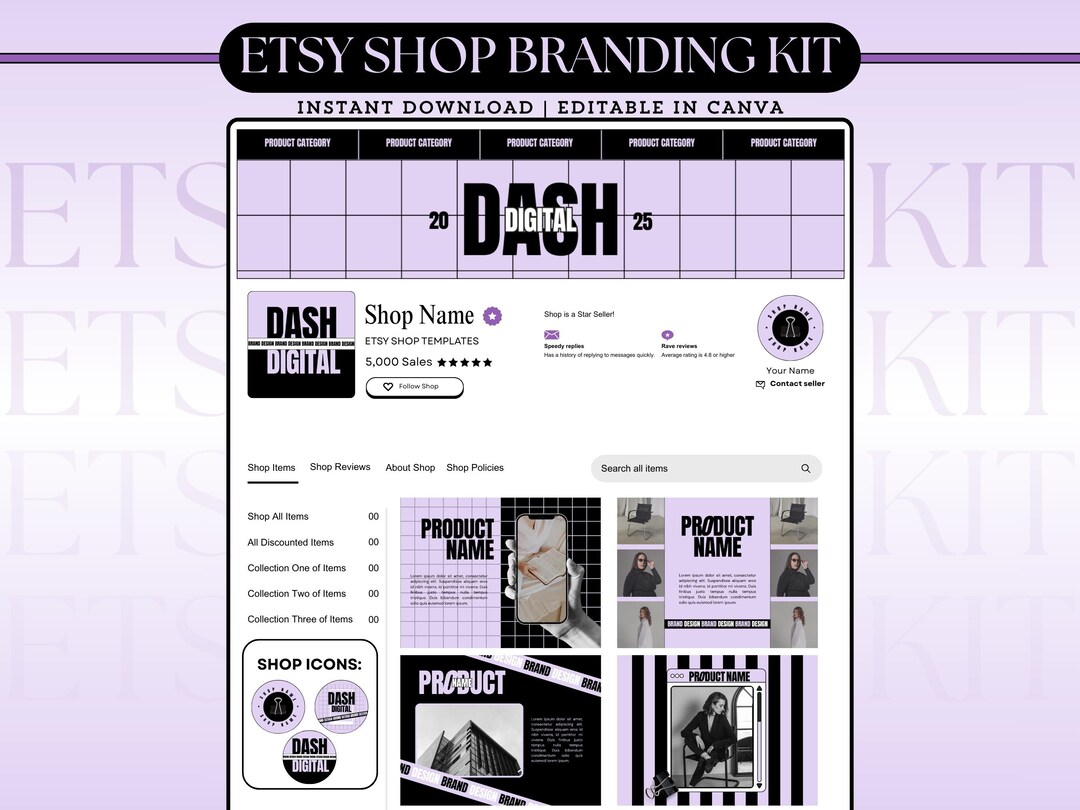 Etsy Shop Kit Editable Etsy Branding Kit Canva Etsy Shop Template Etsy ...