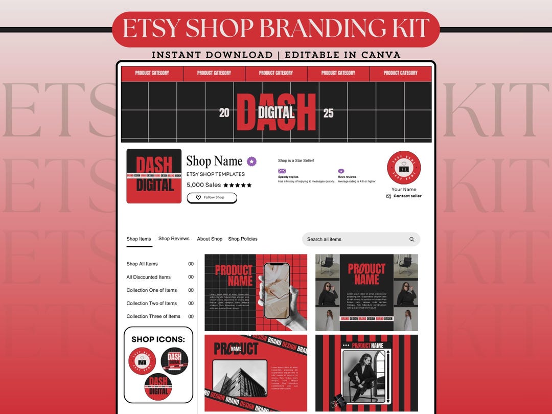 Etsy Shop Kit Editable Etsy Branding Kit Canva Etsy Shop Template Etsy ...