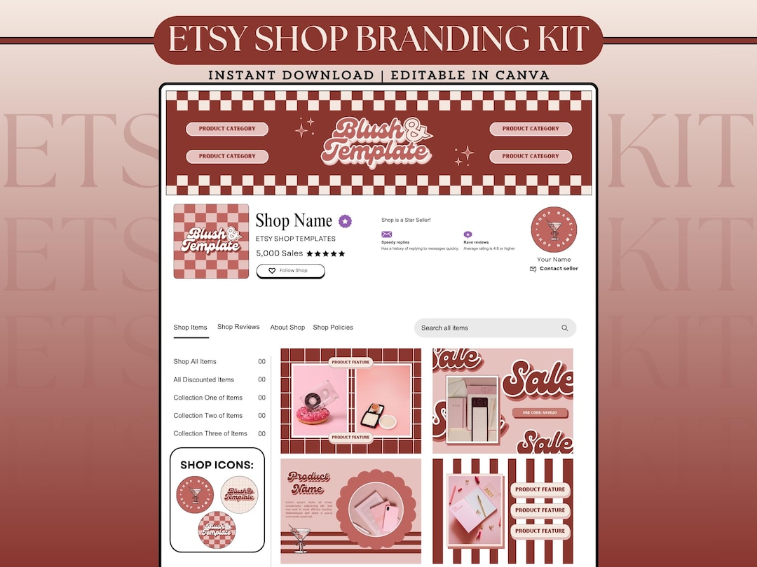Etsy Shop Kit Editable Etsy Branding Kit Canva Etsy Shop Template Etsy ...