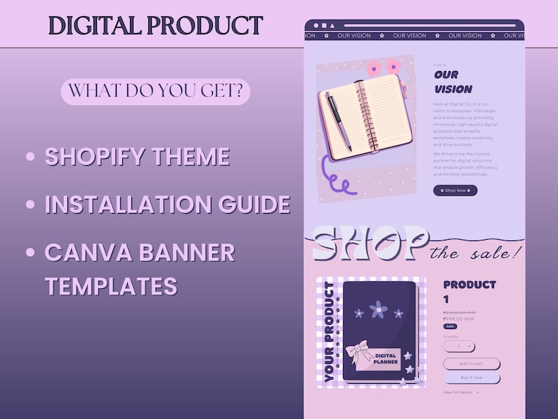 Shopify Theme Kit for Selling Digital Products Shopify Website Template Digital Product Shop ...