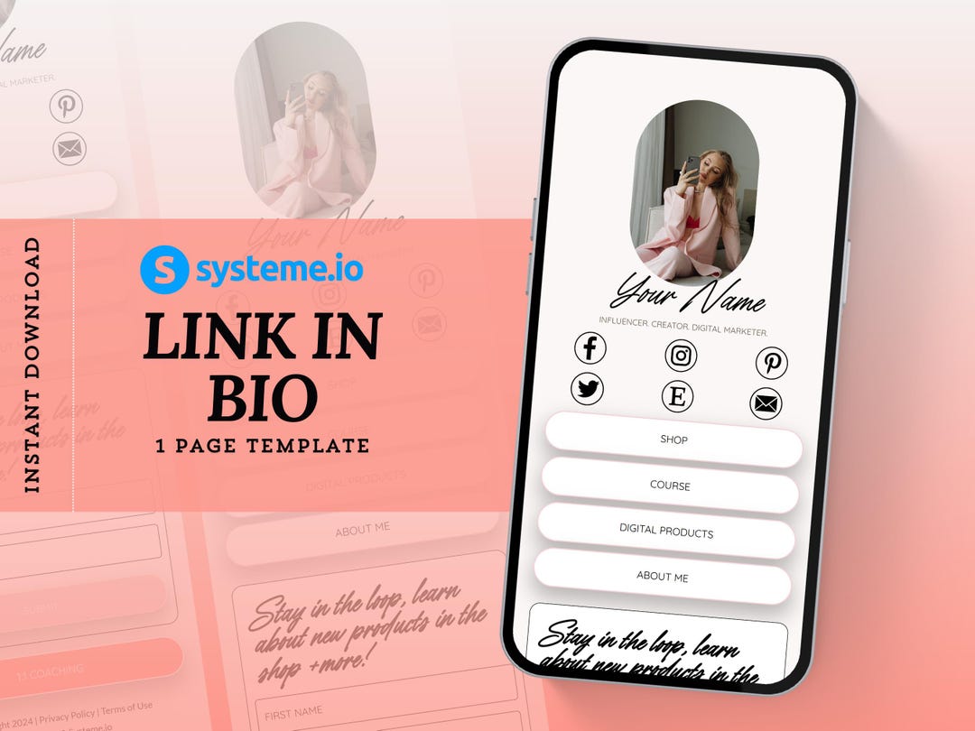 Systemeio Link in Bio Landing Page Website Template Systeme.io Stan Style Funnel Page One Step ...