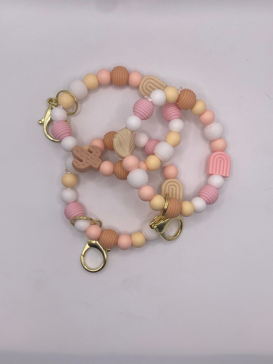 Pink and Neutral Wristlet - Pastel Wristlet - Flower Wristlet - Boho ...