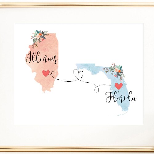 Illinois Florida Wall Art / Florida Illinois Print / Florida | Etsy