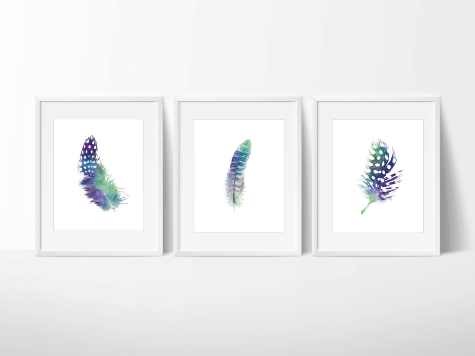 Set of 3 Feather Prints / Colorful Feather Print / Feather Wall Art ...