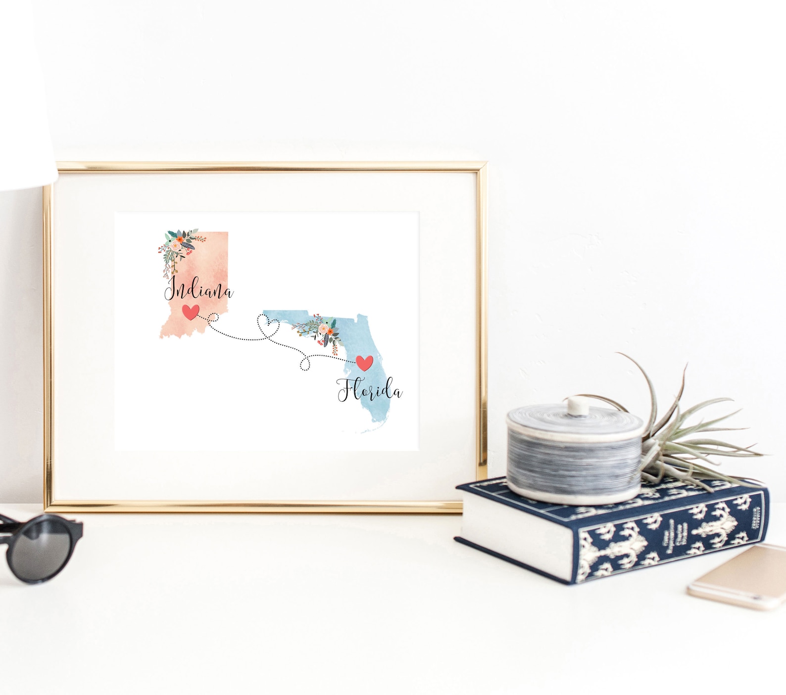 Indiana Florida Wall Art / Florida Indiana Print / Florida Hostess Gift ...