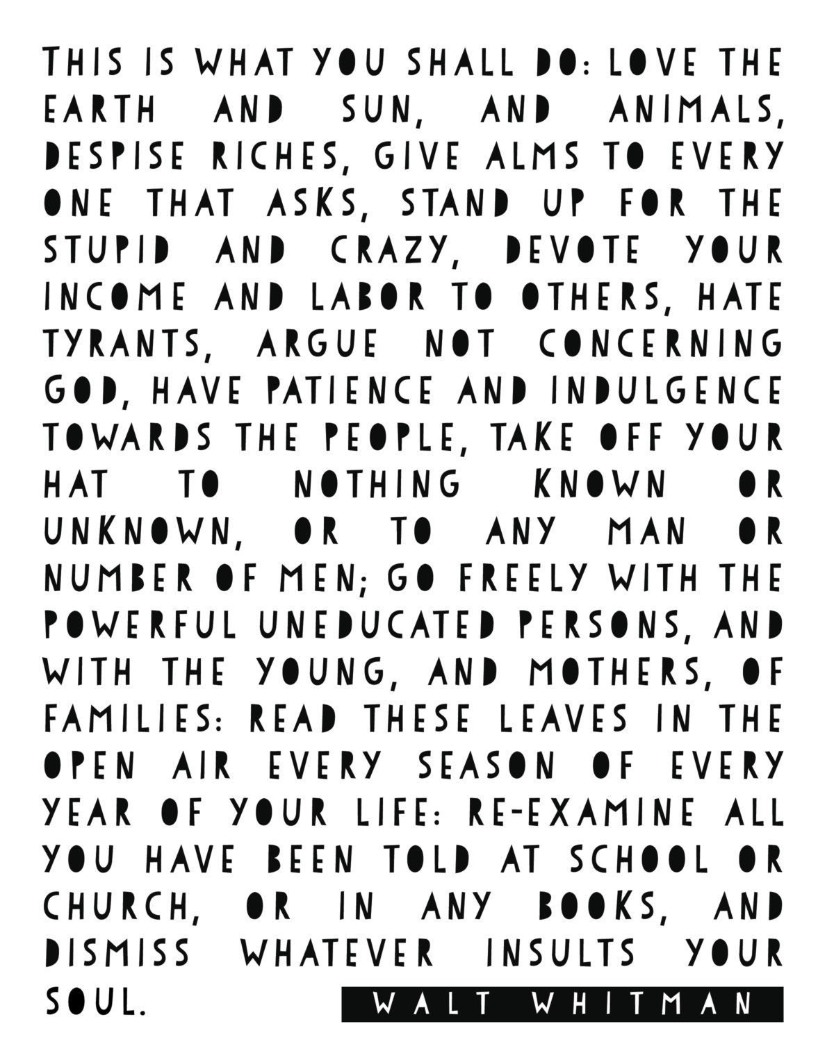 This is What You Shall Do Print / Walt Whitman Print / Black and White ...