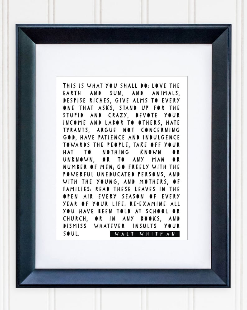 This is What You Shall Do Print / Walt Whitman Print / Black and White ...
