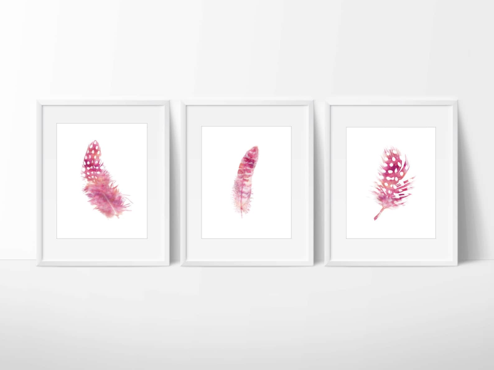 Pink Feather Print Set, Watercolor Nursery Wall Art (digital Download ...