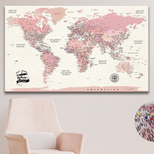 Pink World Map - Etsy