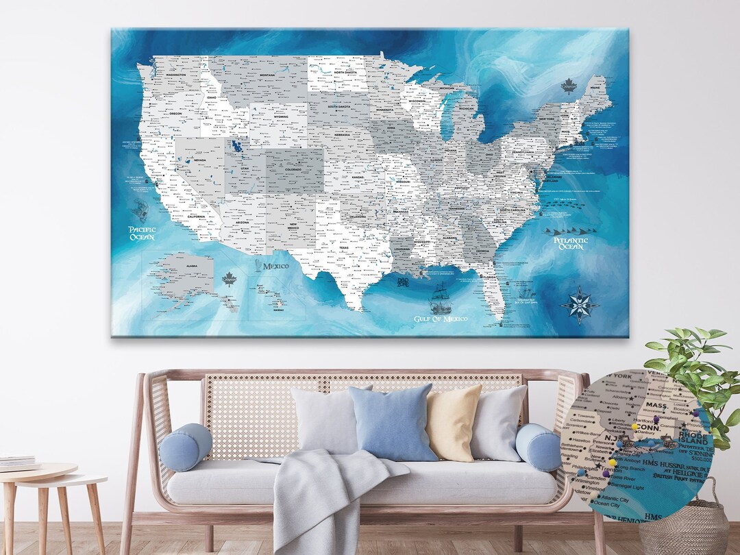 Pirate Push Pin World Map Personalized USA Travel Map Detailed Map of ...