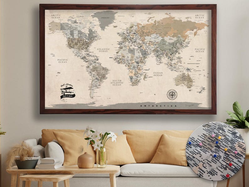Personalized Push Pin World Map, Places You've Been Travel Map, Custom ...