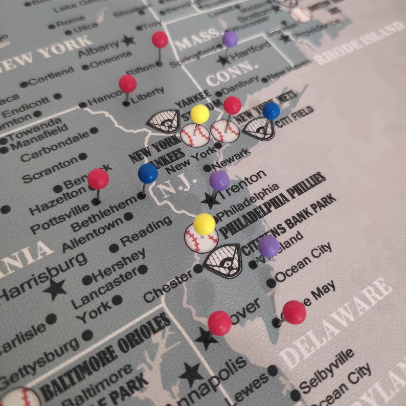 Personalized Baseball Stadiums USA Map: MLB Parks Push Pin Canvas - Etsy