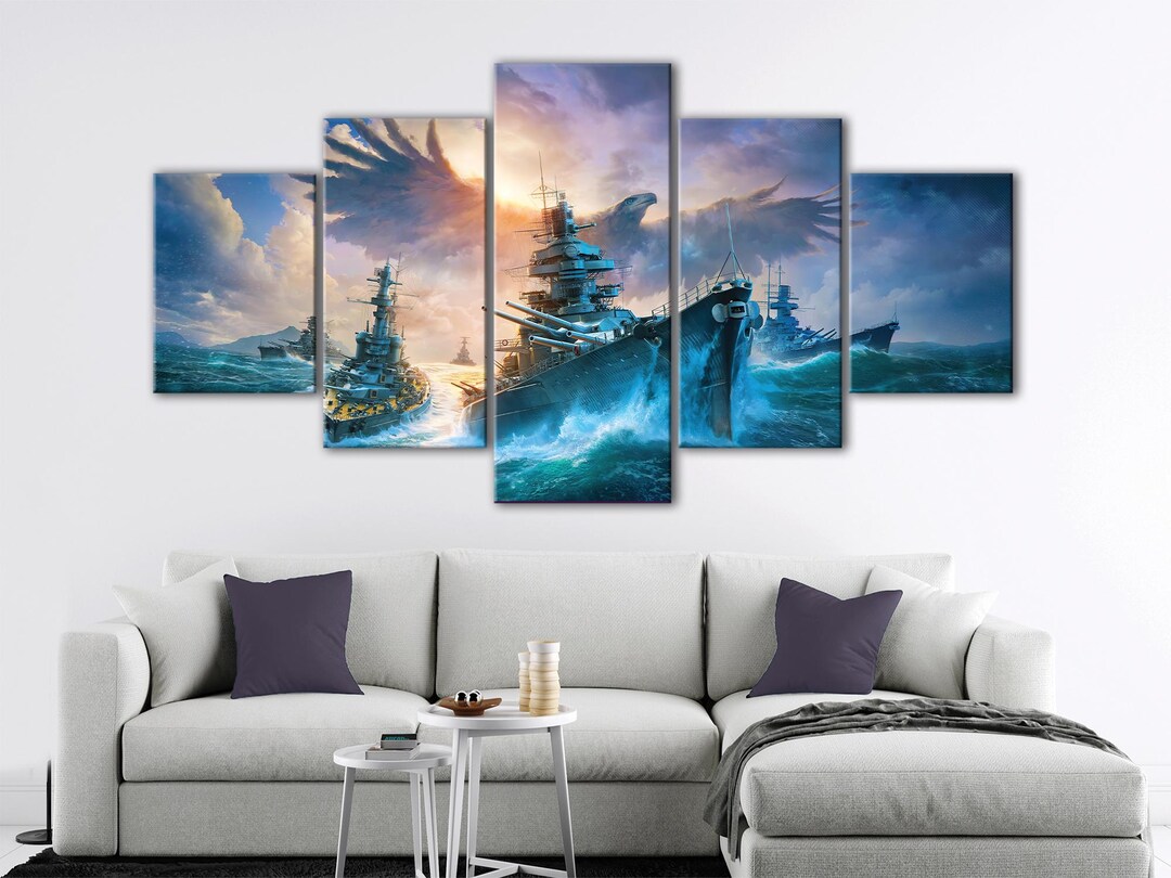 World War II Naval Battle Canvas Art, 5 Panels US Marines Navy Wall Art ...