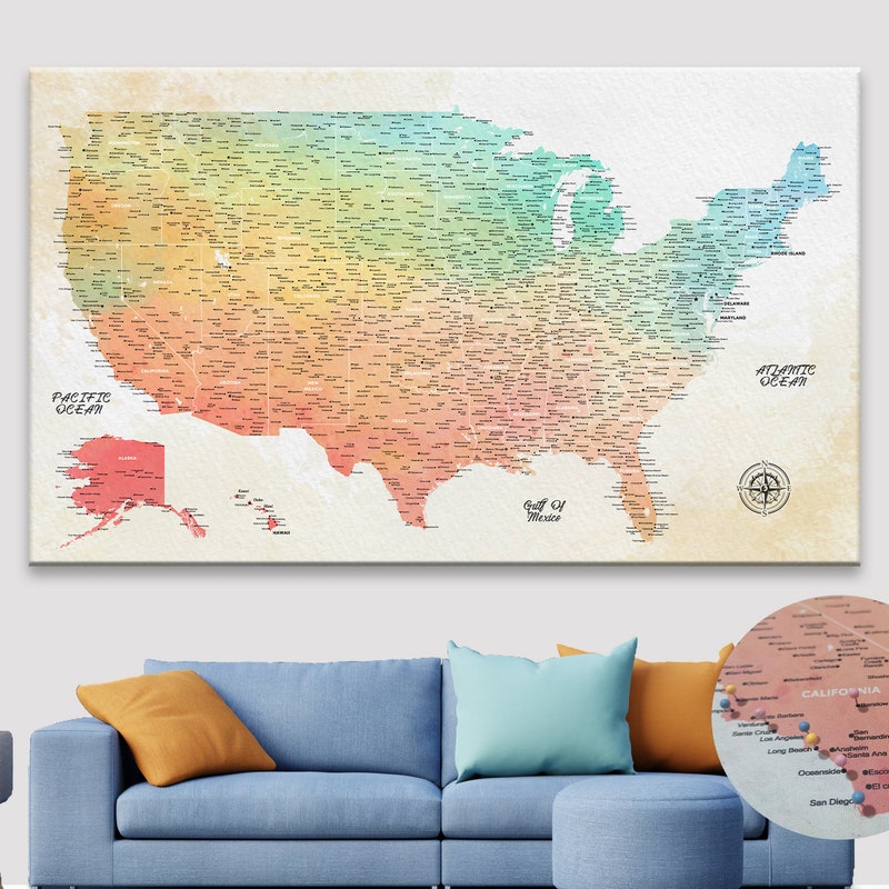 Watercolor Map of Us - Etsy