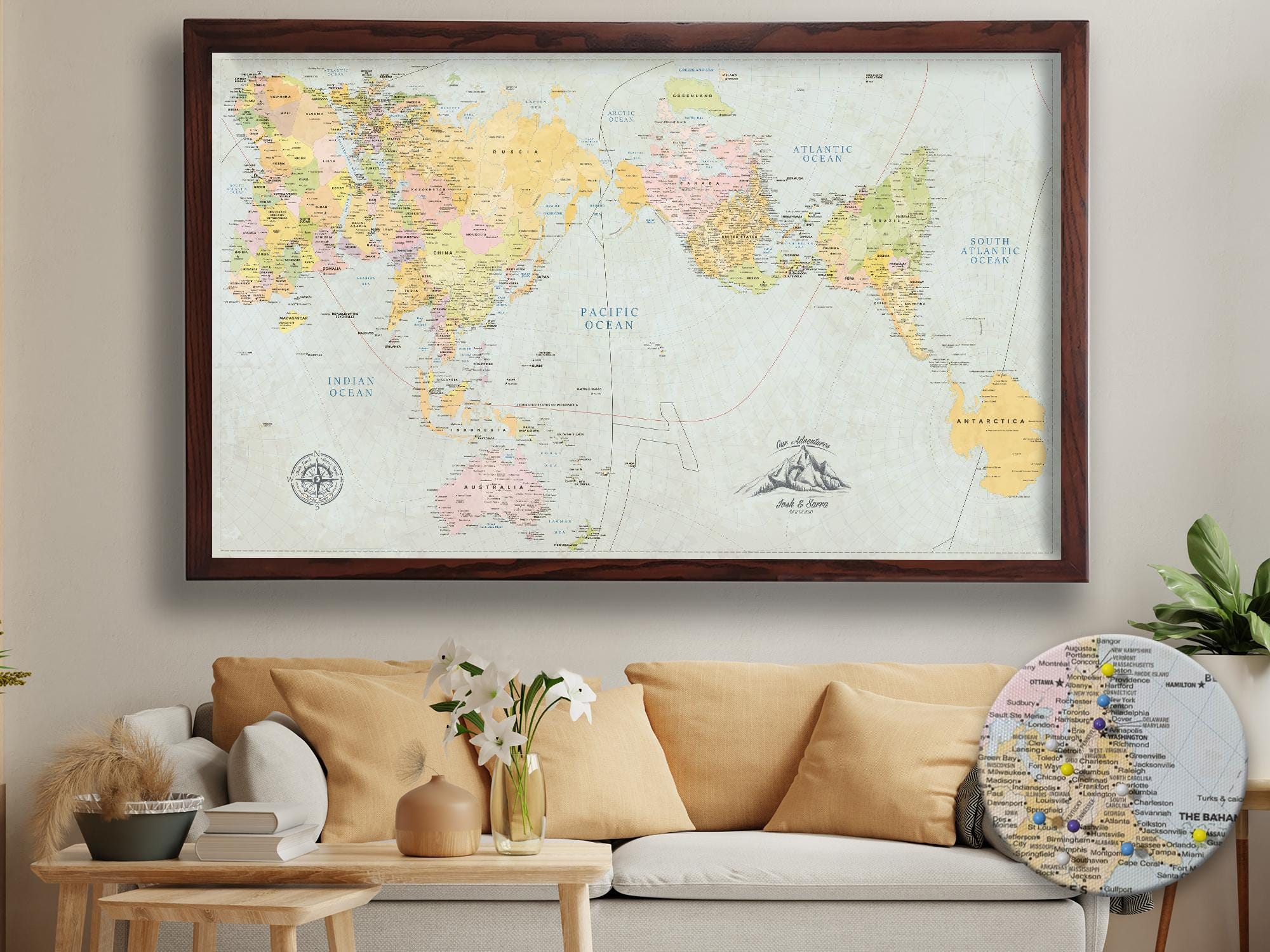 Authagraph Push Pin World Map: Personalized Classic Travel Tracker Gift ...