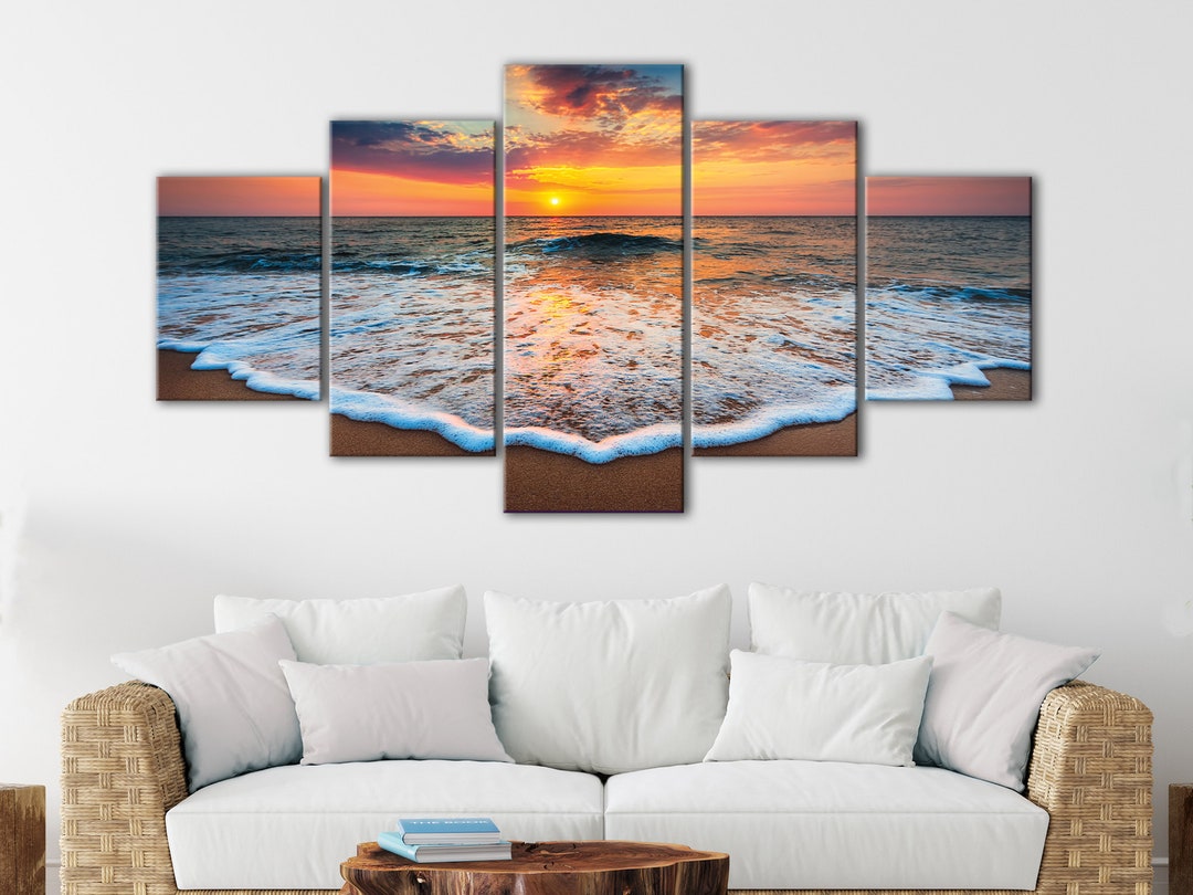Beach Sunset Canvas, 5 Panels Beach Wall Art, Ocean View Poster, 3 ...