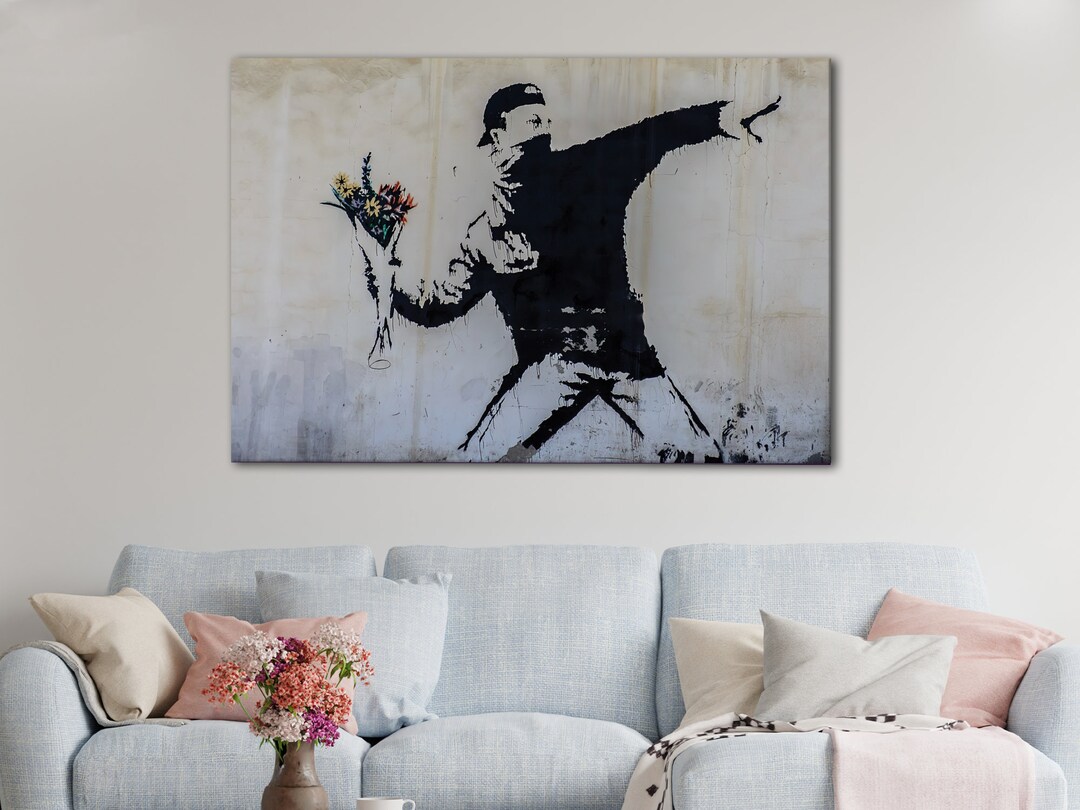 Banksy Flower Thrower Canvas Art: Graffiti Street Art Decor - Etsy