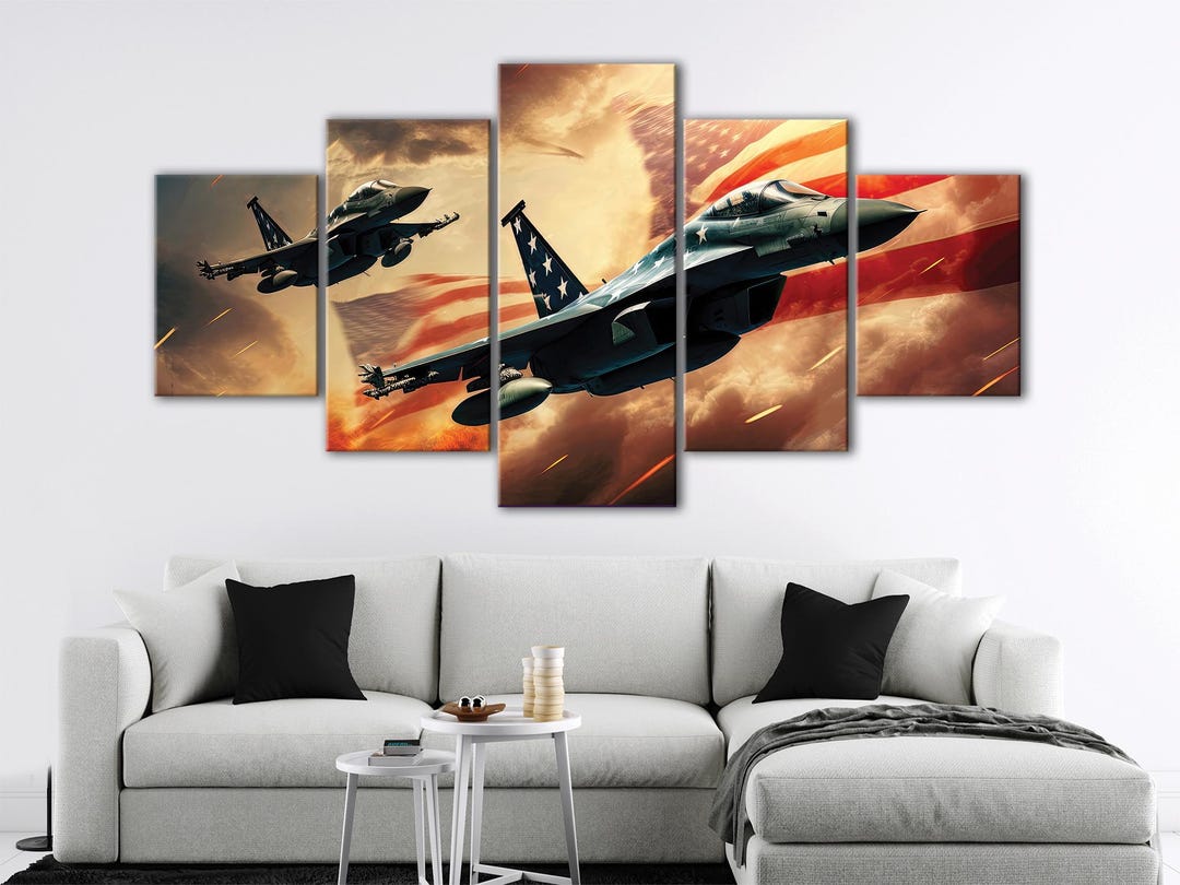 F16 Strike Canvas Art, 5 Panels US Air Fighter Wall Art, Large US ...