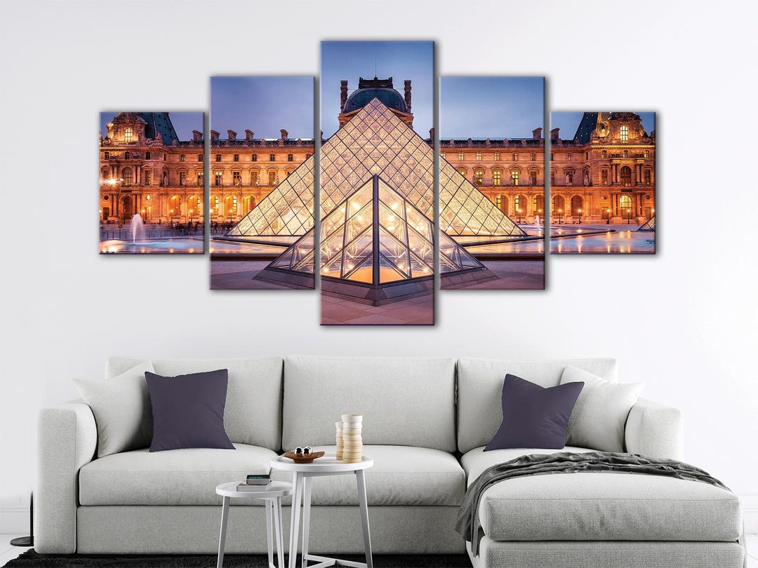 Louvre Pyramid, 5 Panels Paris Wall Art, Large French Monuments Canvas ...