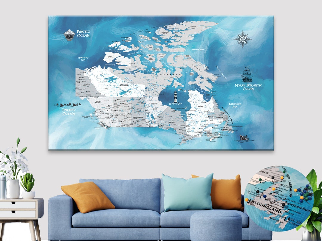 Pirate Canada Push Pin Map: Personalized Travel Canvas Art - Etsy