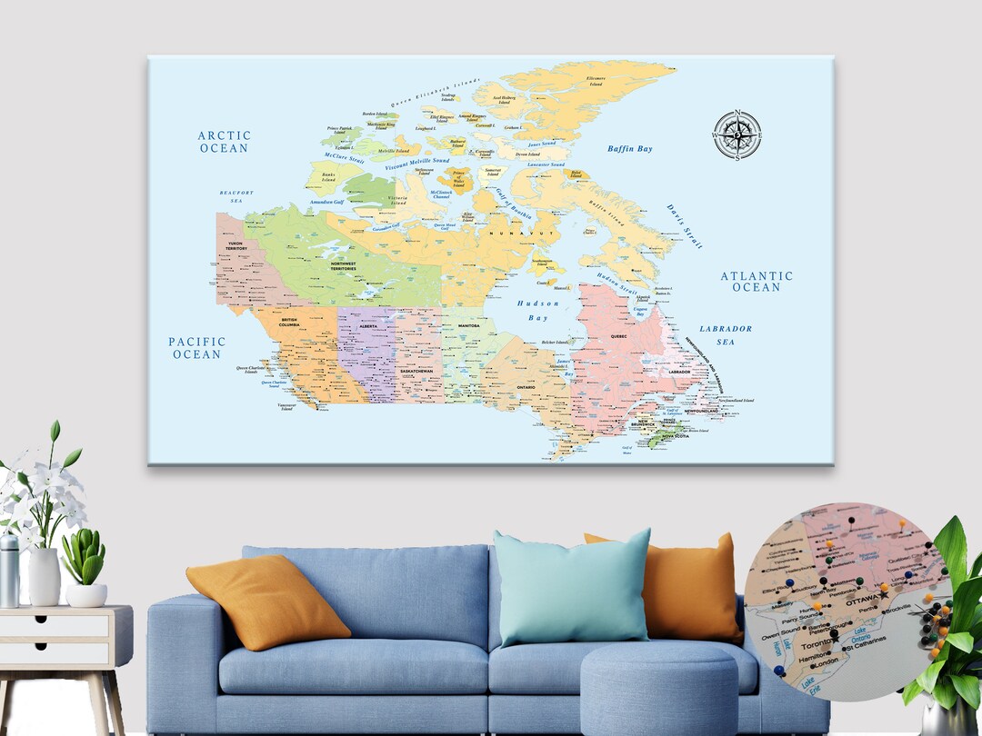 Colorful Push Pin Canada Map, Personalized Canada Travel Map, Detailed ...