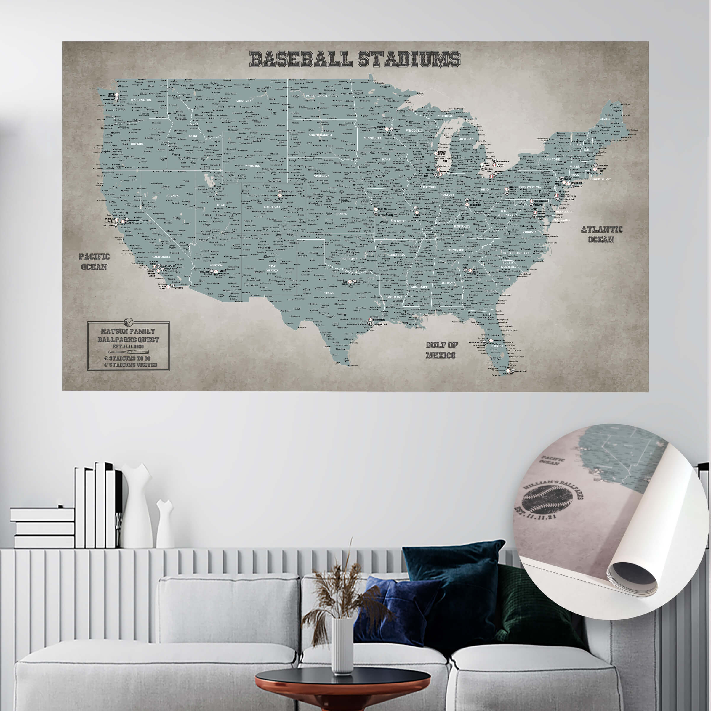 Personalized Baseball Stadiums USA Map: MLB Parks Push Pin Canvas - Etsy