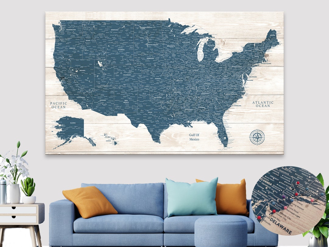 Rustic Push Pin USA Map, Personalized United States Travel Map ...