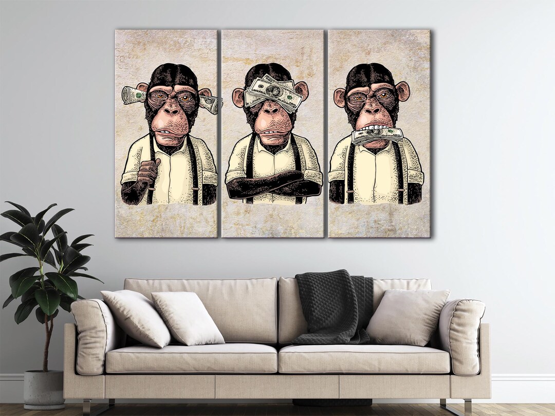 Three Wise Monkeys Canvas Art: See No Evil Print, 3 Panel Wall Decor - Etsy