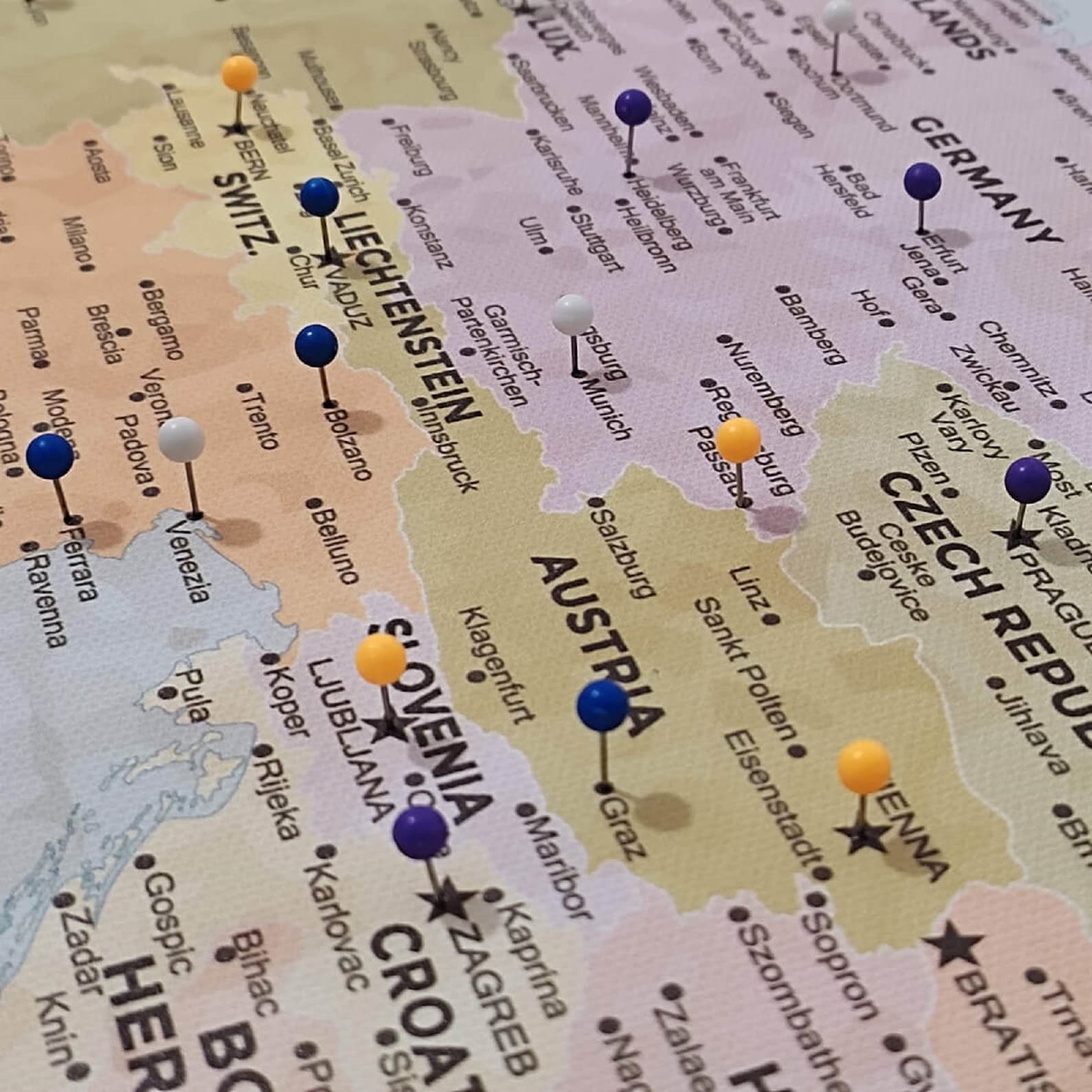 Personalized Europe Travel Push Pin Map: Detailed Canvas Art - Etsy