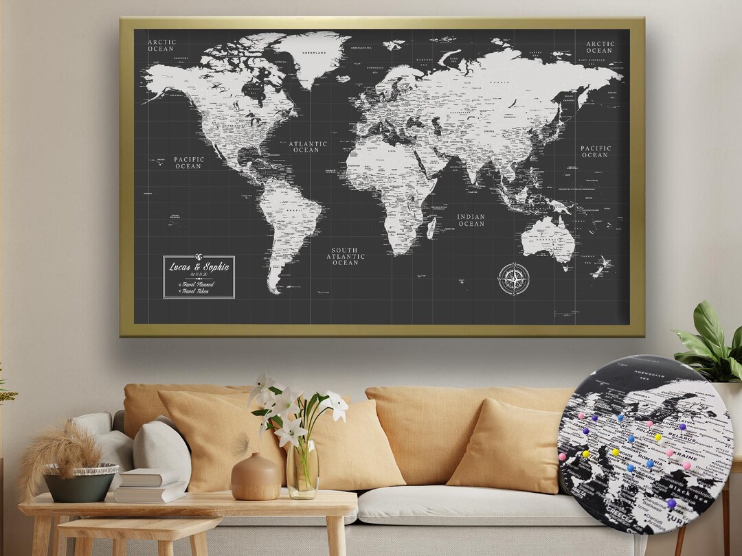 Executive World Map - Customized World Travel Map - Detailed Push Pin ...