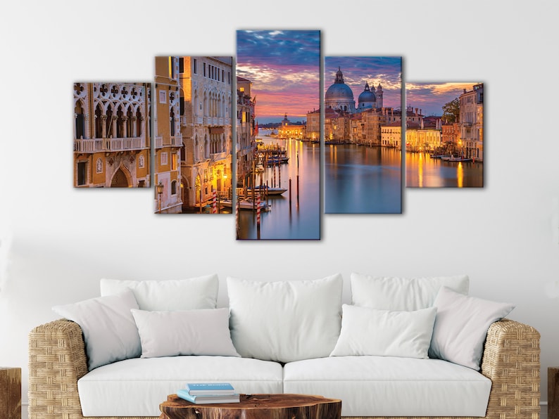 Venice Sunset Wall Art, 5 Panels Venice Italy Canvas, Venice Grand ...