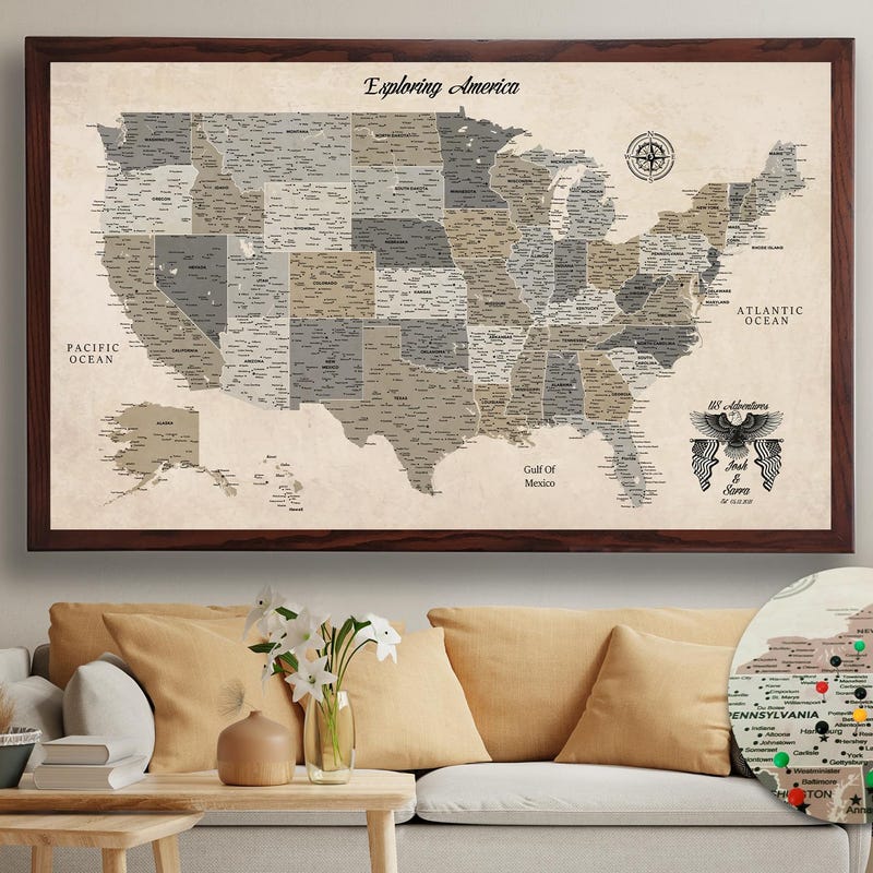 Vintage Usa Map - Etsy