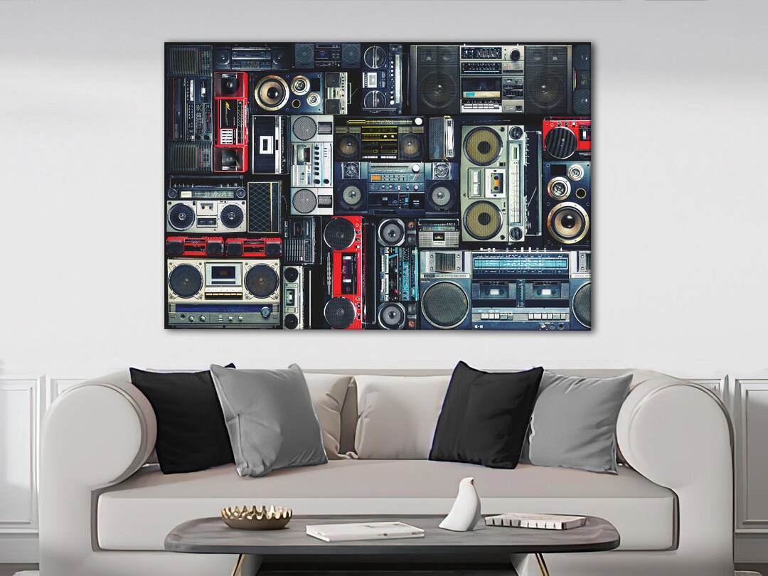 Boombox Wall Art, 5 Panels Vintage Music Canvas, Retro Radio Abstract ...