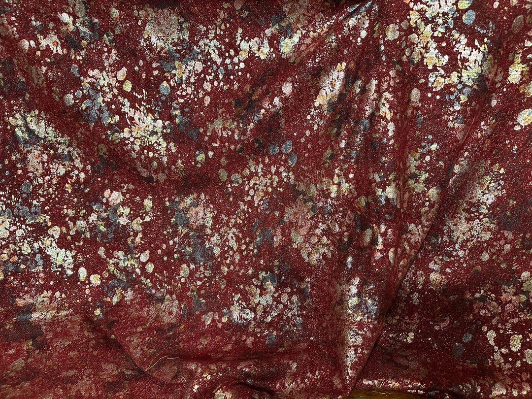 Plum-red Muga Silk Fabric: Hand-painted Metallic Floral - Etsy