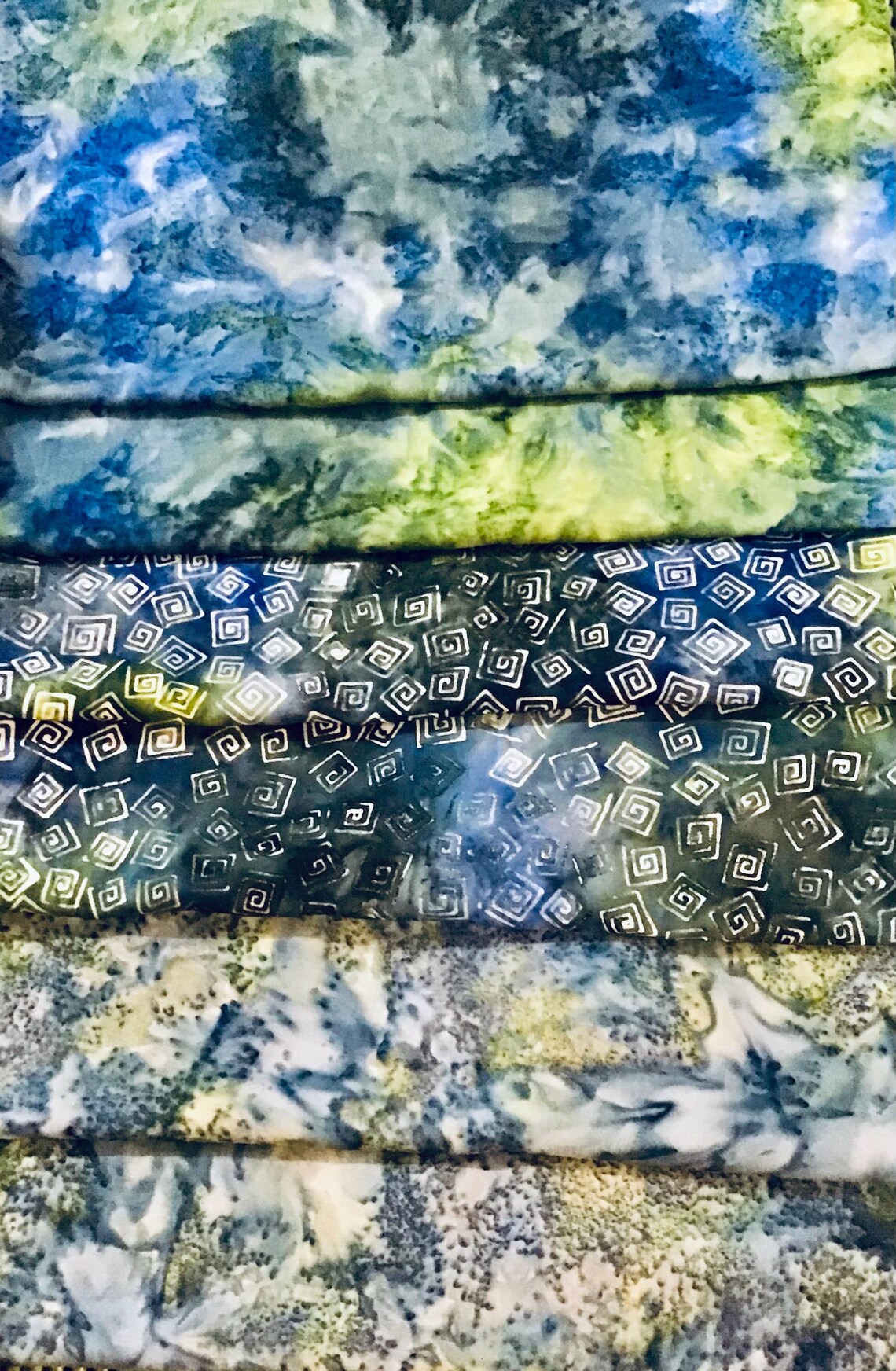 Vintage Rayon Batik Fabric Bundle: Indigo, Green, Navy - 3 Yards - Etsy
