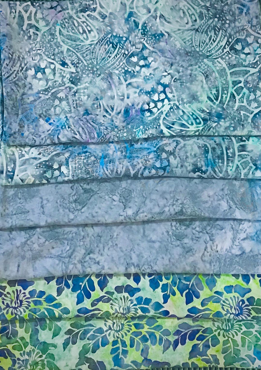 Vintage Bali Batik Fabric Bundle: 3 Yds Rayon, Blue & Green - Etsy