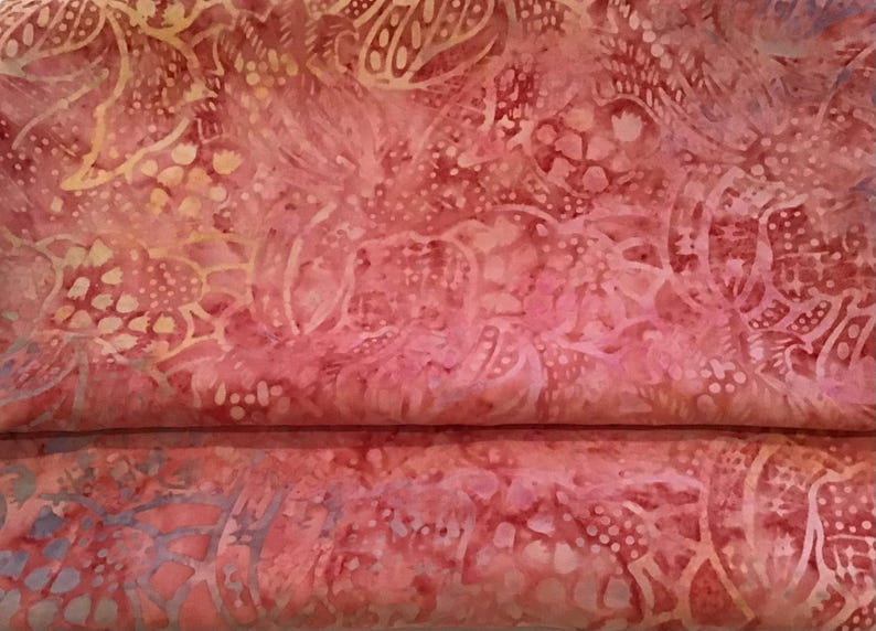 Vintage Bali Batik Rayon Fabric Bundle; 3yds in Lovely Shades of Salmon ...